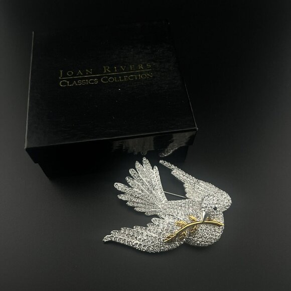 Joan Rivers Brooch Pin Dove of Peace Bird Pave Clear Crystals Olive ...